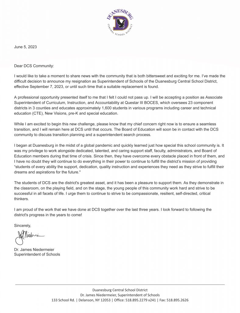 Dr. Niedermeier announces resignation as Superintendent of Schools ...