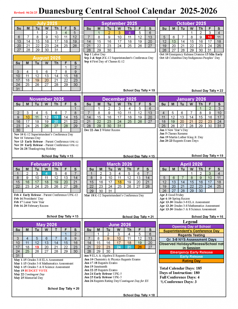 Calendar - Duanesburg Central School District