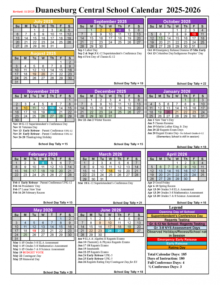 Calendar - Duanesburg Central School District